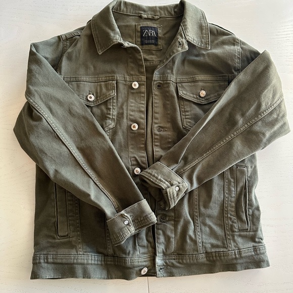 Zara | Jackets & Coats | Zara Army Green Denim Jacket | Poshmark